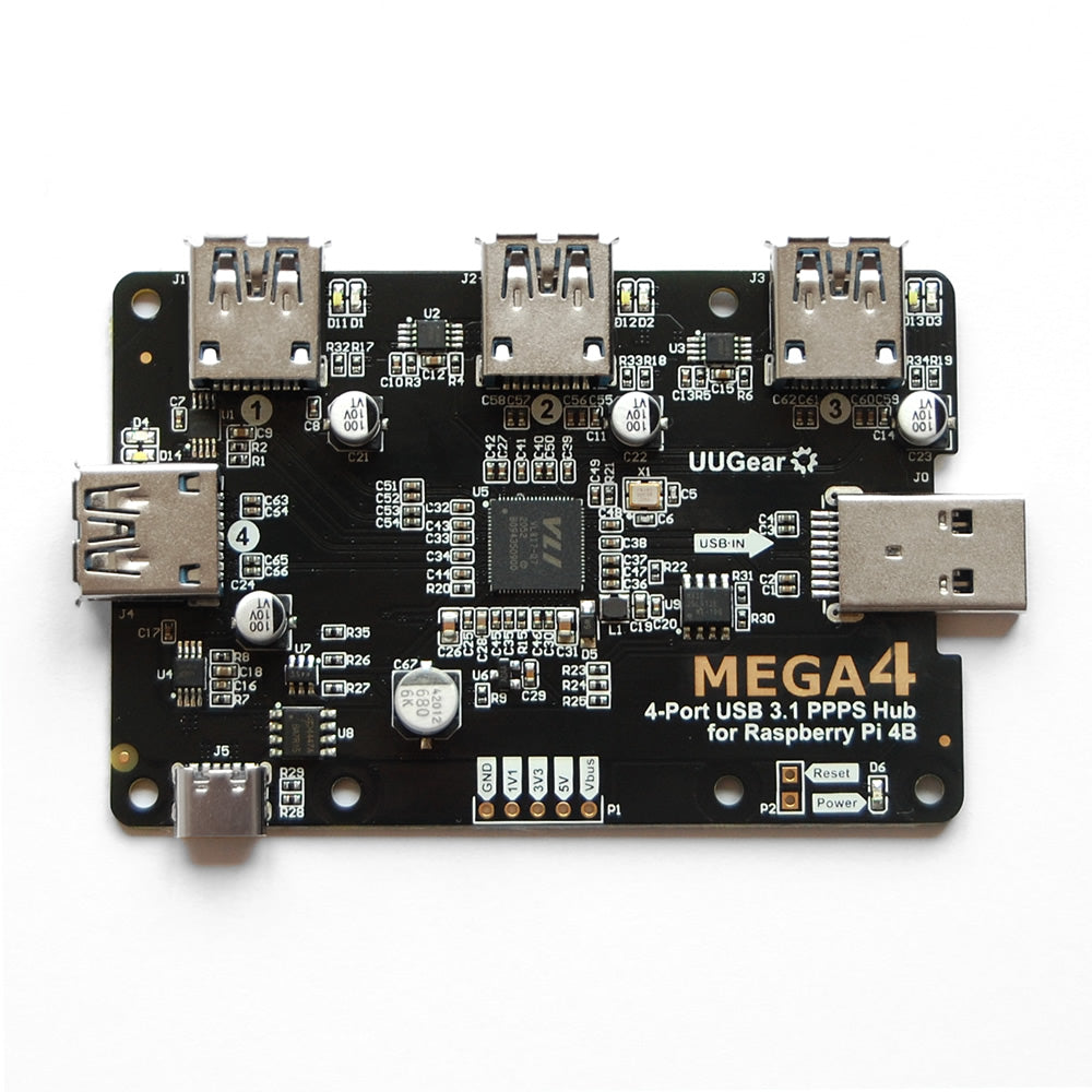 MEGA4: 4-Port USB 3.1 PPPS Hub for Raspberry Pi