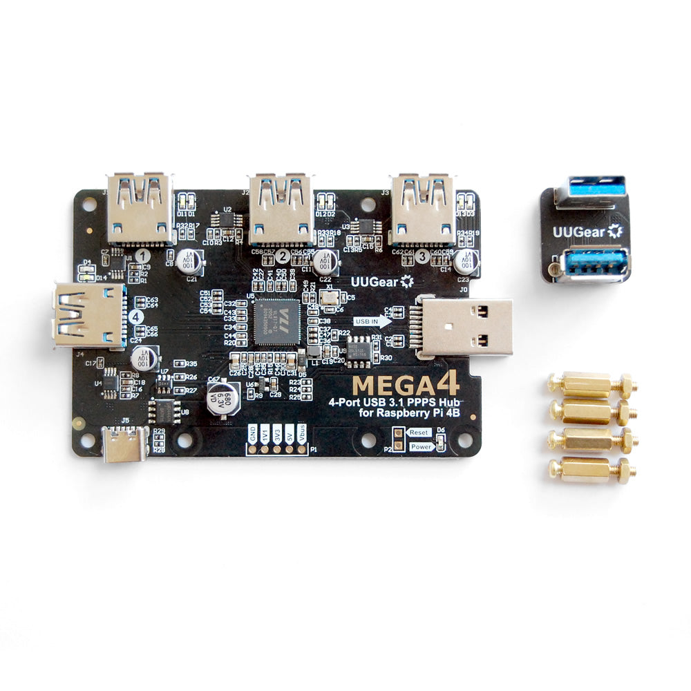 MEGA4: 4-Port USB 3.1 PPPS Hub for Raspberry Pi