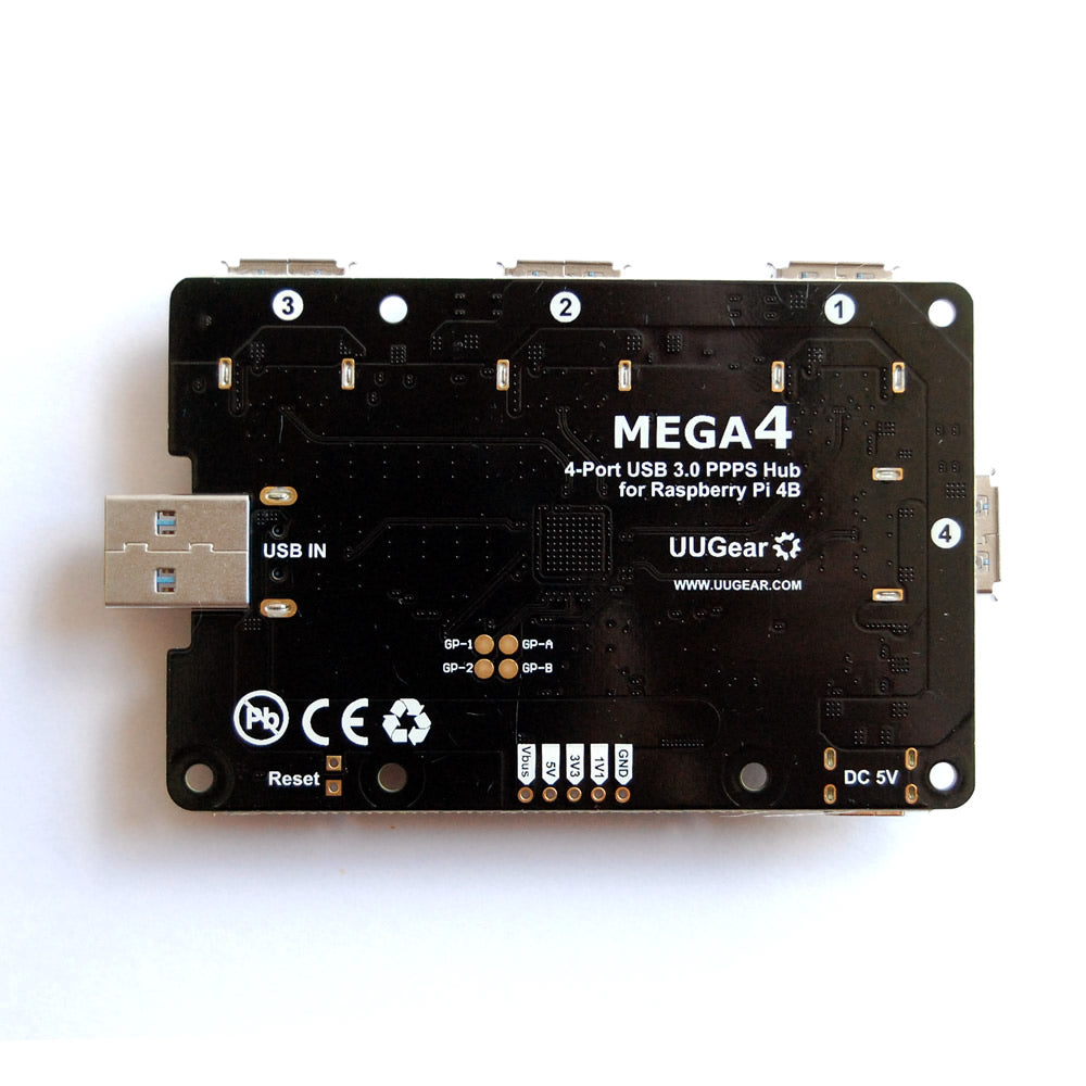MEGA4: 4-Port USB 3.1 PPPS Hub for Raspberry Pi