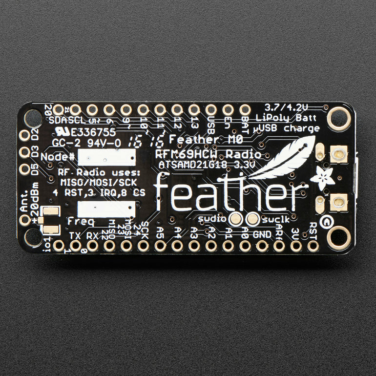 Adafruit Feather M0 RFM69HCW Packet Radio - 868 or 915 MHz - RadioFruit