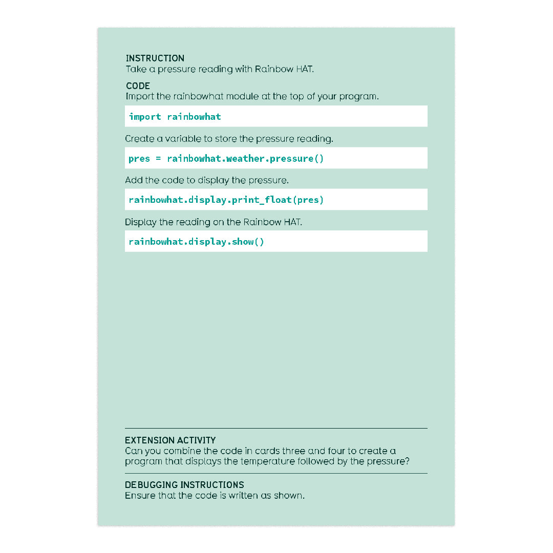 Rainbow HAT Learning Cards