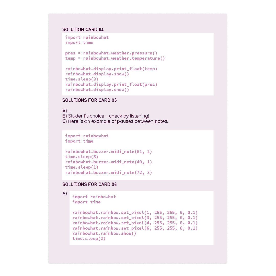 Rainbow HAT Learning Cards